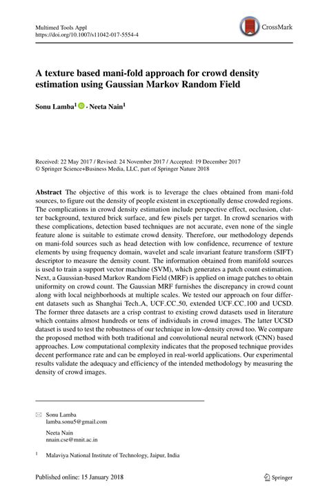 Pdf A Texture Based Mani Fold Approach For Crowd Density Estimation