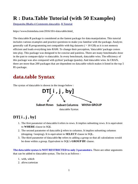 Data Table Tutorial With 50 Examples Pdf Download Free Pdf R
