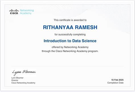 Datascience Ai Learning Growth Cisconetworkingacademy Rithanyaa Ramesh