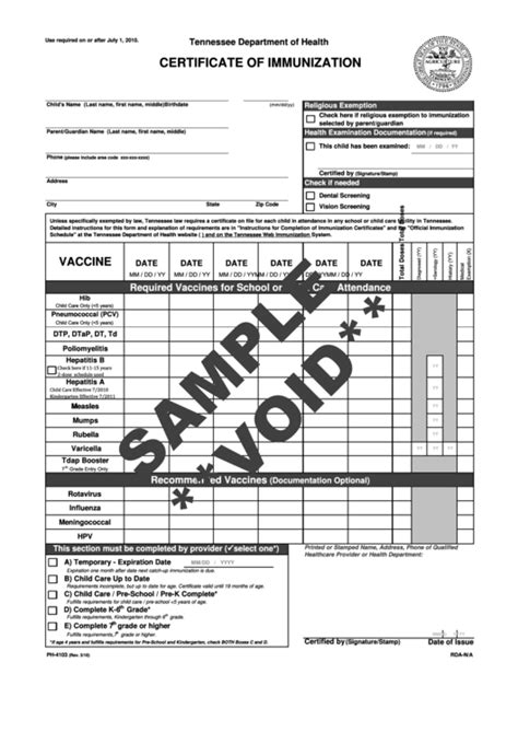 Certificate Of Immunization Tennessee