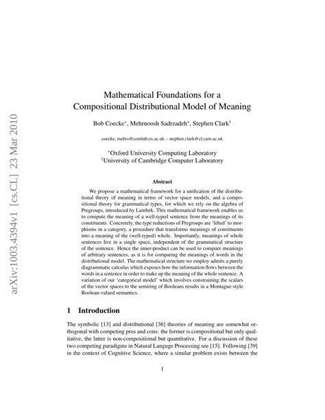 Pdf Mathematical Foundations For A Compositional Distributional · Pdf