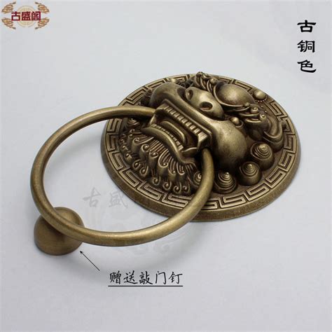 纯铜兽头门环拉手麒麟狮子老虎款仿古大门虎头拉手木门铜拉环复古虎窝淘