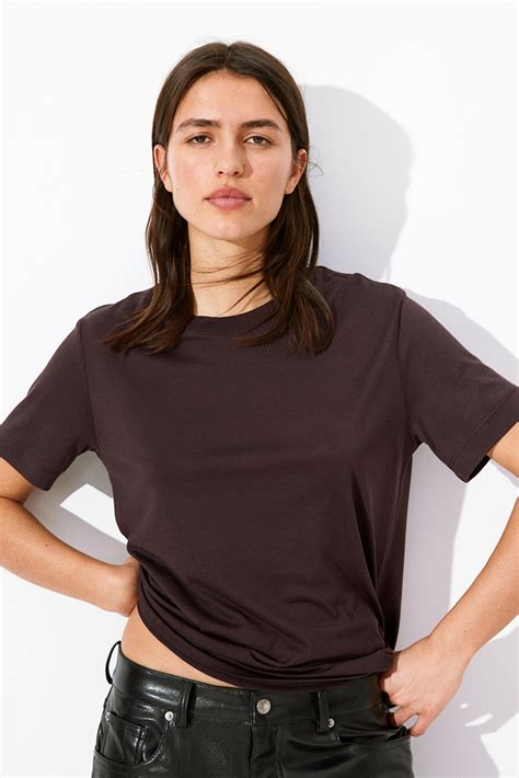 Silk Blend T Shirt Dark Brown Ladies Handm Gb