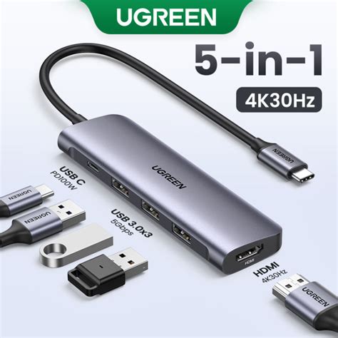 Ugreen 5 In 1 Type C Hub Usb 31 Adapter Dock With 4k Hdmi Port 3 Usb 3