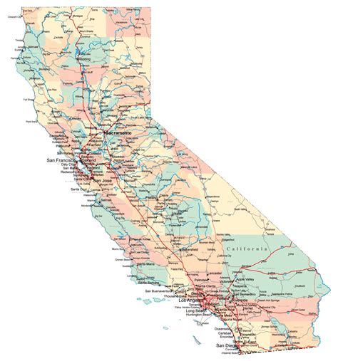 Large Administrative Map Of California State With Roads Highways And Cities California State