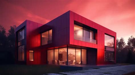 3d 렌더링 기술을 사용하여 눈에 띄는 붉은 색조로 묘사된 현대식 주택 현대 집 집 외관 유리 집 배경 일러스트 및 사진 무료 다운로드 Pngtree