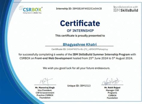 Bhagyashree Khatri On Linkedin Ibm Csrbox Internship Webdevelopment