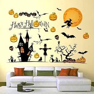 Amazon co jp ハロウィン 飾り ウォールステッカ 大きいサイズ 壁紙 貼ってはがせる 壁紙シール ウォールシール インテリア 窓