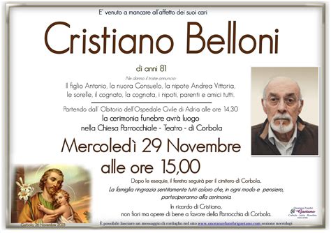 Necrologio Di Cristiano Belloni Onoranze Funebri Gaetano