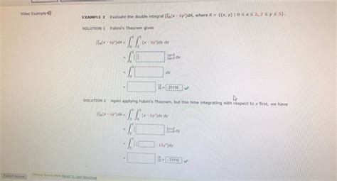 Solved Video Example EXAMPLE 2 Evaluate The Double Integral Chegg Com