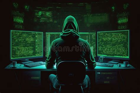 Minimalistic Concept Of Alone Hacker Programmer Surrounded By Green