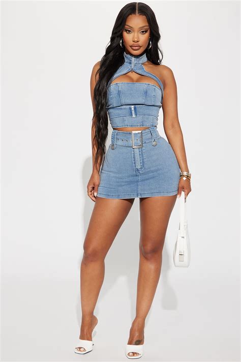 Denim Skirt Set Fashion Nova