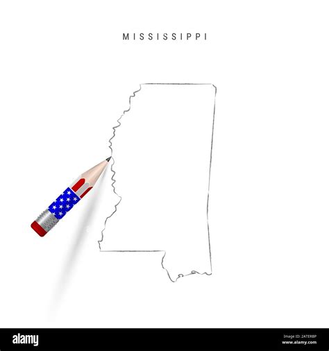 Mississippi Us State Map Pencil Sketch Mississippi Outline Contour Map