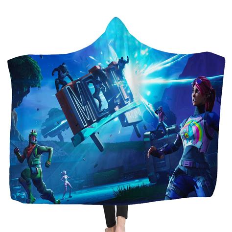 Fortnite Hooded Blankets Fortnite Brite Bomber Blue Fleece Hooded