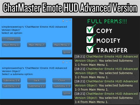 Second Life Marketplace Chatmaster Emote Hud Advanced Version