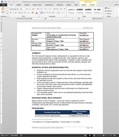 Network And Computer Systems Administrator Job Description