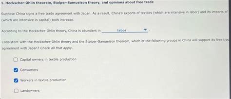Solved 1 Heckscher Ohlin Theorem Stolper Samuelson Theory