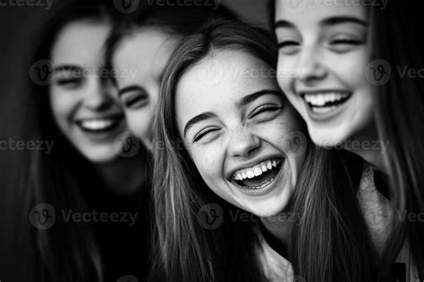 Four Young Girls Laughing Together In Black And White 65827702 Stock