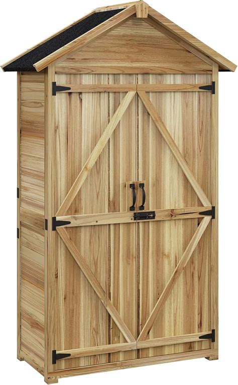 Outsunny Outdoor Storage Cabinet With Waterproof Asphalt Roof Wooden Garden Shed