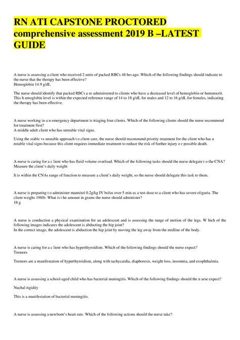 Rn Ati Capstone Proctored Comprehensive Assessment 2019 B Latest Guide