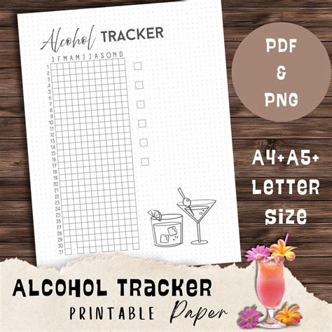 Alcohol Tracker Printable Calendar Beverage Drinks Planner Monthly