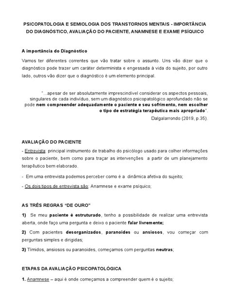 05 Psicopatologia E Semiologia Dos Transtornos Mentais Importância