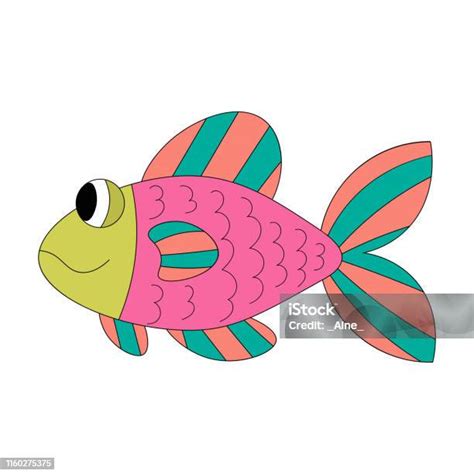 화려한 만화 귀여운 흰색 배경에 고립 된 물고기를 기쁘게 벡터 그림입니다 강에 대한 스톡 벡터 아트 및 기타 이미지 강 금붕어 낚시 Istock