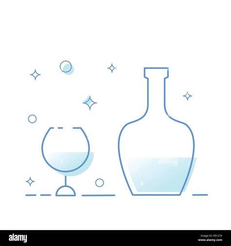 Cognac Glass And Bottle Set Isolated On White Background Line Icon