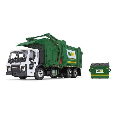 Mack Lr Garbage Truck With Mcneilus Meridian Front Load Refuse Body White And Green W Refuse Bin 1