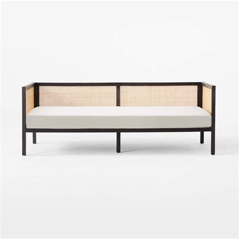 Boho Modern Black Rattan Twin Daybed With White Mattress Cover Cb2 Uae