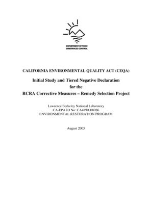 Fillable Online Dtsc Ca Initial Study And Tiered Negative Declaration LBNL CEQA Initial Study