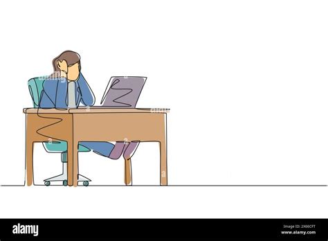 Single Continuous Line Drawing Tired Office Worker Woman Character
