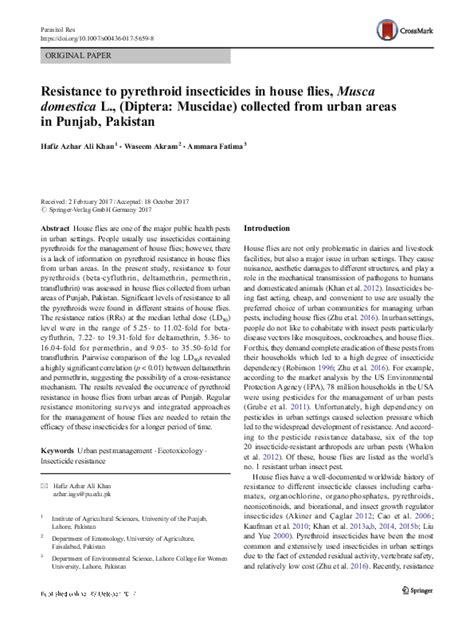 Pdf Resistance To Pyrethroid Insecticides In House Flies Musca