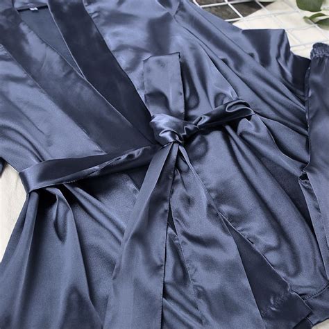 Badu Bg Кимоно стил 2023 Дамски комплект пижами с колан Сатен Костюм от 2 части Меки широки