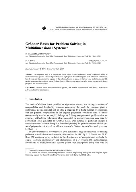 Pdf Gröbner Bases For Problem Solving In Multidimensional Systems