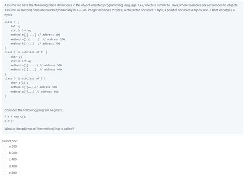 Solved Assume We Have The Following Class Definitions In The Chegg