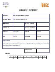 SDLC Assignment 2 Pdf ASSIGNMENT 2 FRONT SHEET Qualification BTEC