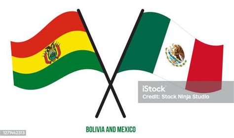 ボリビアとメキシコの旗が交差しフラットスタイルを振る公式プロポーション正しい色 イラストレーションのベクターアート素材や画像を多数ご用意