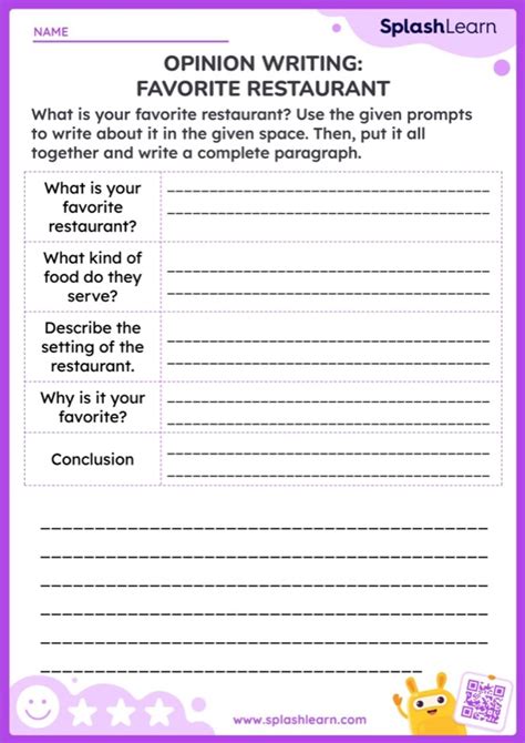 Opinion Writing Favorite Restaurant Worksheet Printable English Sheet
