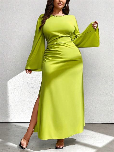 Shein Privé Plus Size Womens Elegant Long Sleeve Flared Sleeve Dress