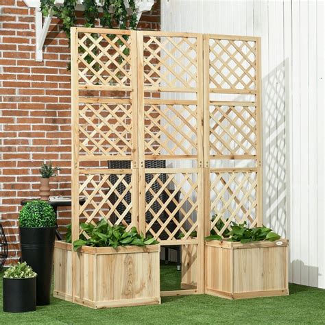 Outsunny Outdoor Privacy Screen With 4 Self Draining Planters 3 Hinged
