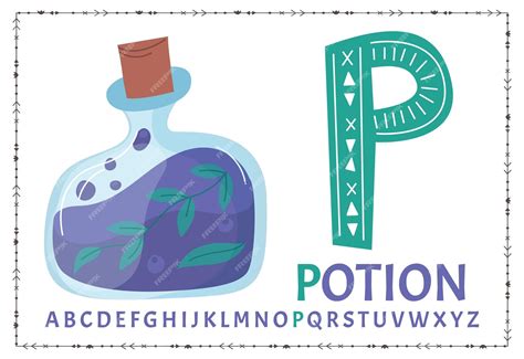 白い背景に英語の大文字のアルファベット 文字 P ベクトル イラスト ポーションのボトル プレミアムベクター