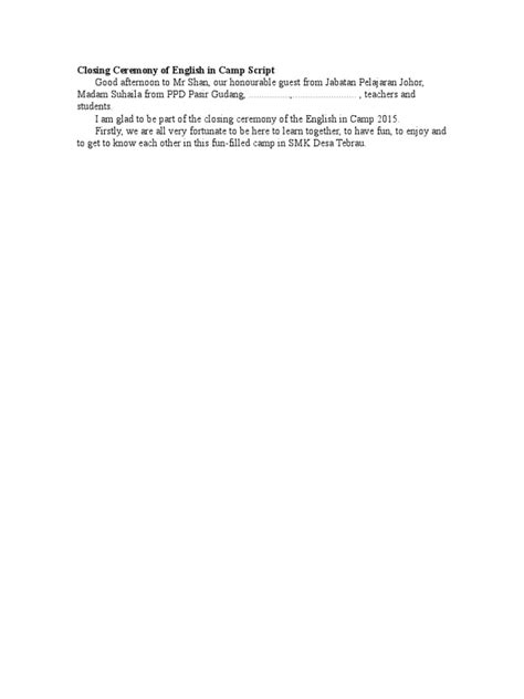 Pdf Closing Ceremony Of English In Camp Script Dokumentips