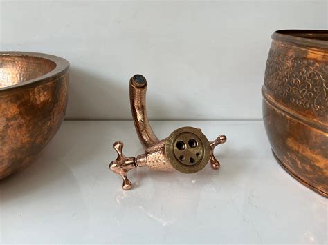 Handcrafted Copper Finish Bathroom Sink Faucet Hammered Vanity Vessel