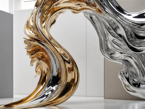Luxurious Abstract Background With Flowing Liquid Featuring Metallic Silver And Gold Tones