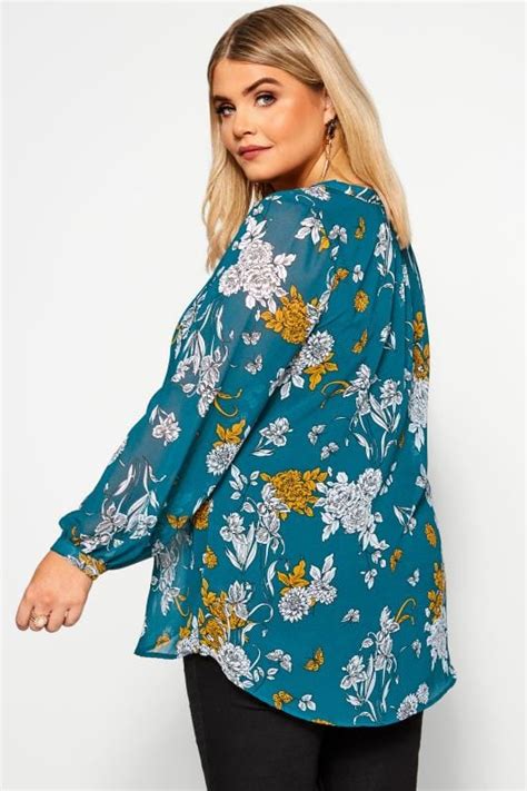 Yours London Blue Floral Chiffon Blouse Yours Clothing