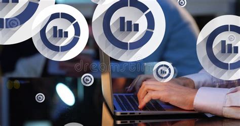 Image Of Graph Icon In Circles Over Cropped Hands Of Caucasian Man