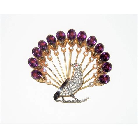 Vintage Amethyst Rhinestone Peacock Brooch