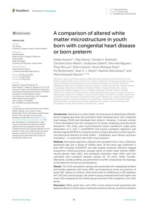 Pdf A Comparison Of Altered White Matter Microstructure In Youth Born With Congenital Heart