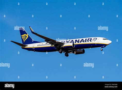 Horizontal Image Of A White And Blue Ryanair Aircraft In Flight With